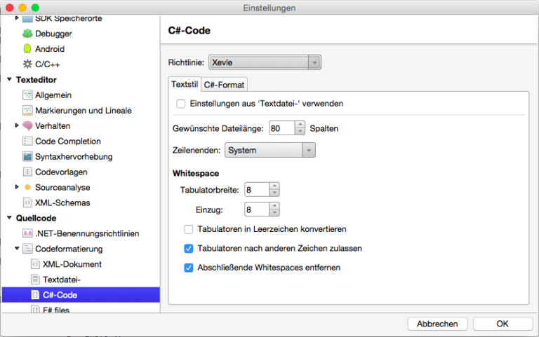 Quellcodeformatierung unter Xamarin Studio · seeseekey.net