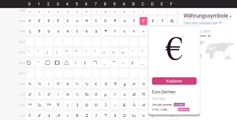 Unicode-Tabelle im Web · seeseekey.net