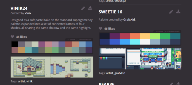 Paletten für Pixel-Art · seeseekey.net